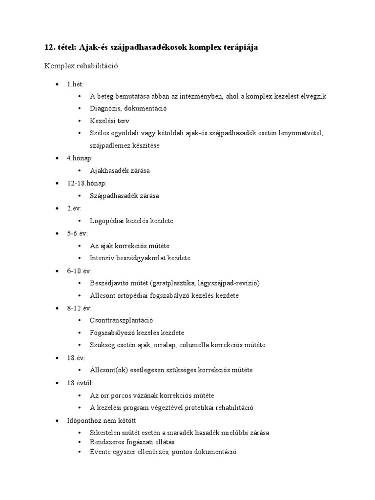 Tétel - Ajak-És Szájpadhasadékosok Komplex Terápiája | PDF