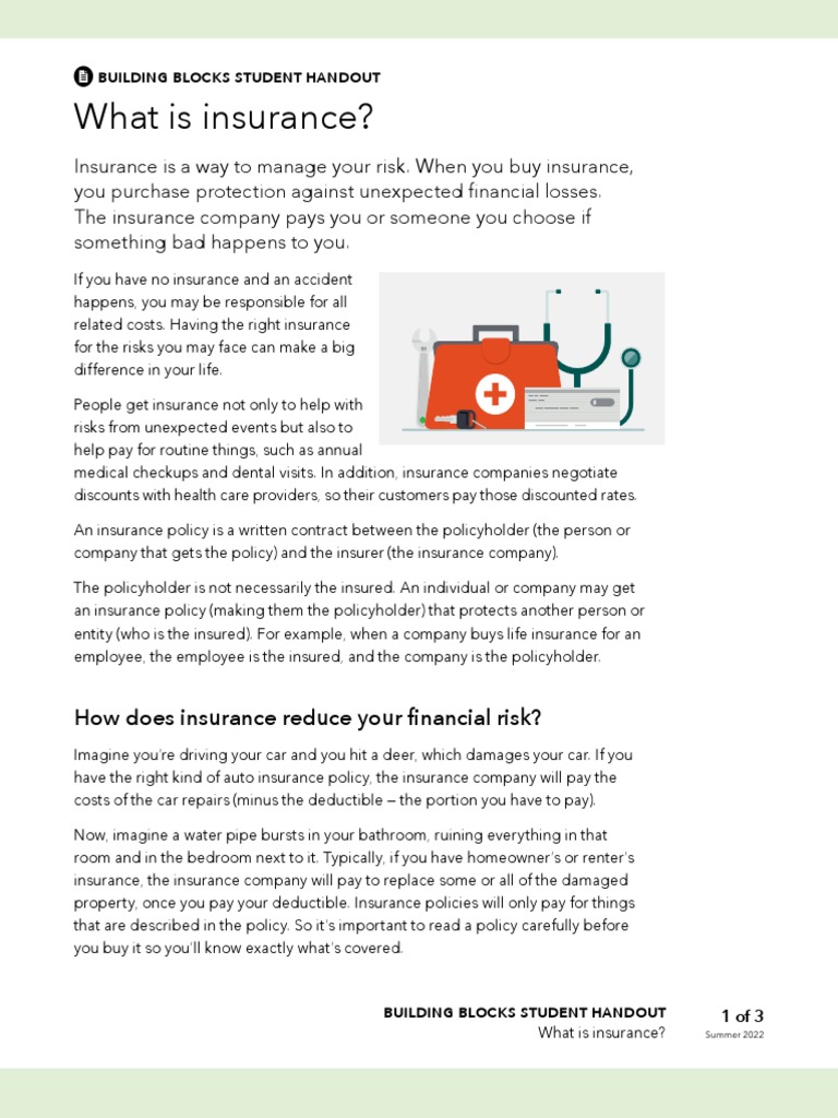 CFPB Building Block Activities What-Is-Insurance Handout | PDF | Insurance | Deductible