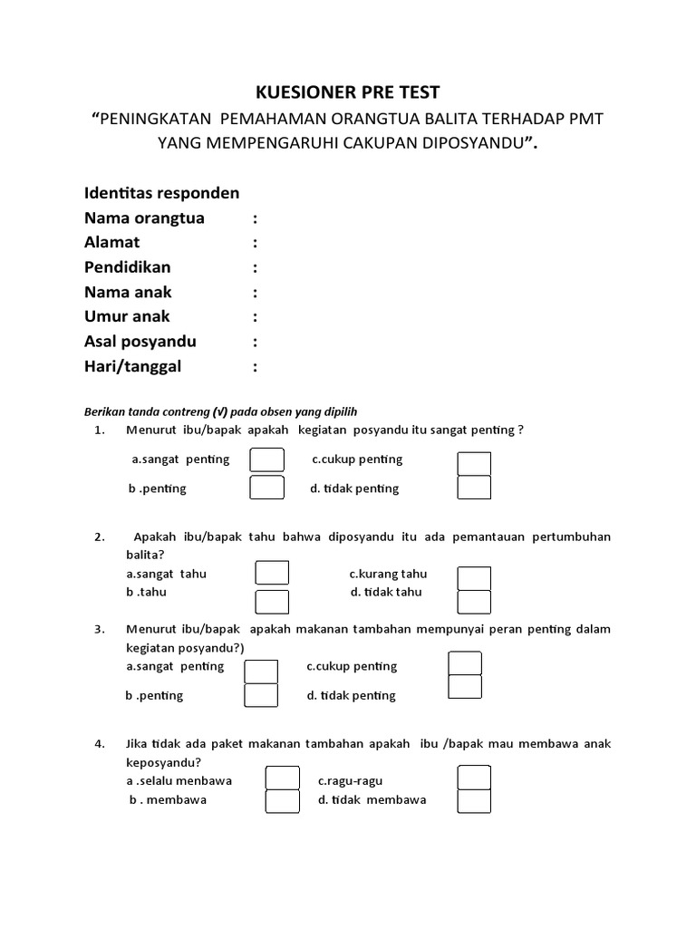 Kuesioner Pre dan Post Test PMT Posyandu | PDF | Kesehatan Holistik