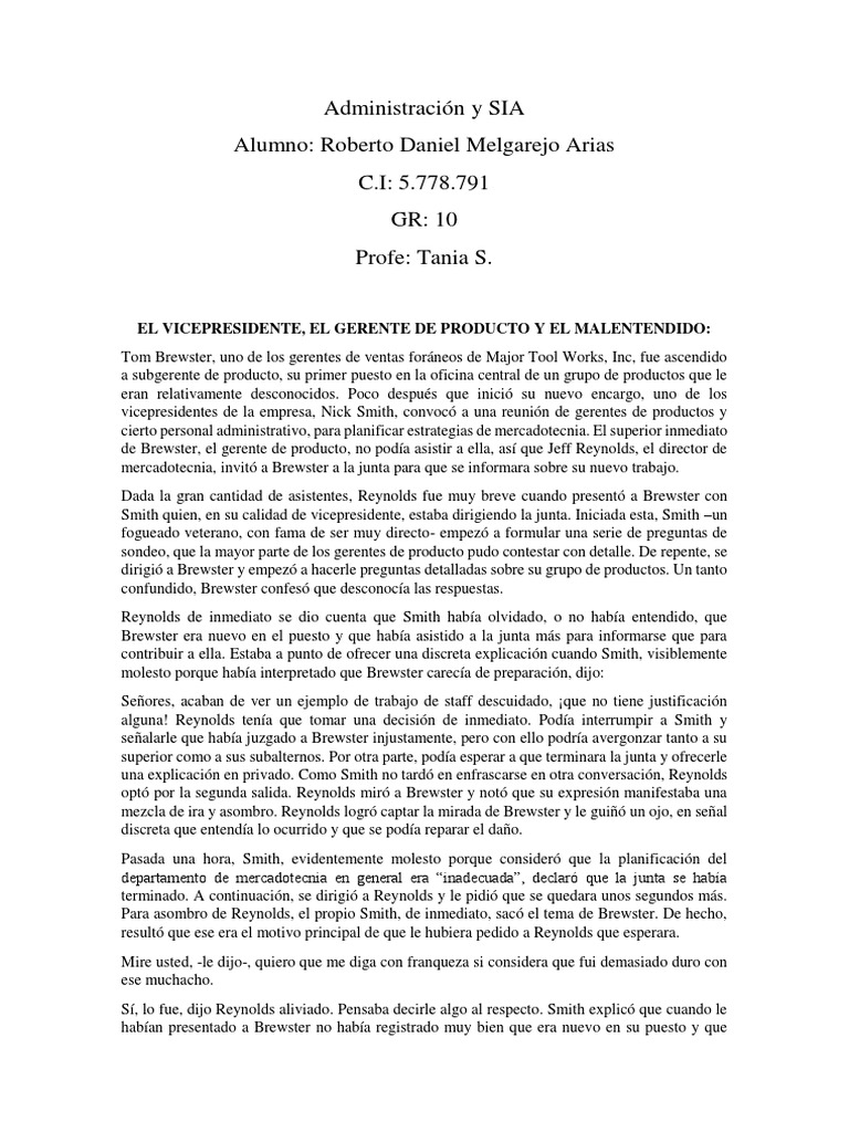 Administracion y SIA TP1 ROBERTO DANIEL MELGAREJO ARIAS GR 10 | PDF