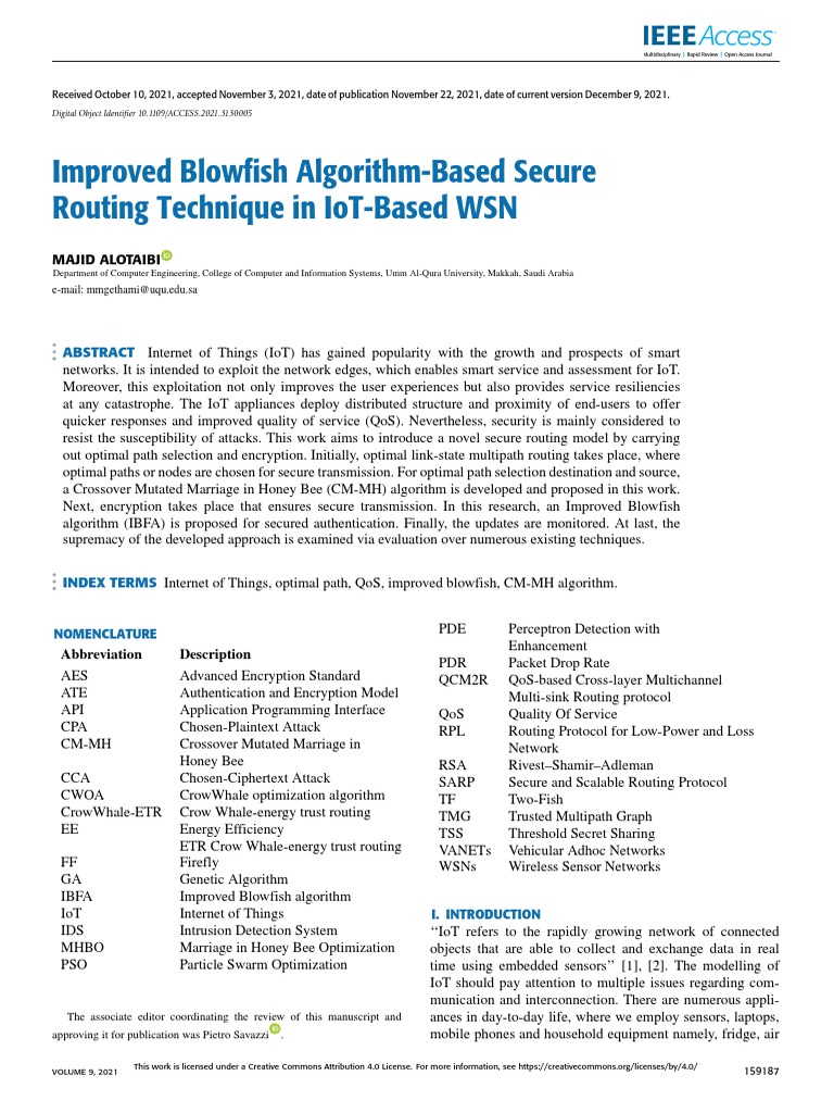 Improved Blowfish Algorithm-Based Secure Routing Technique in IoT-Based ...