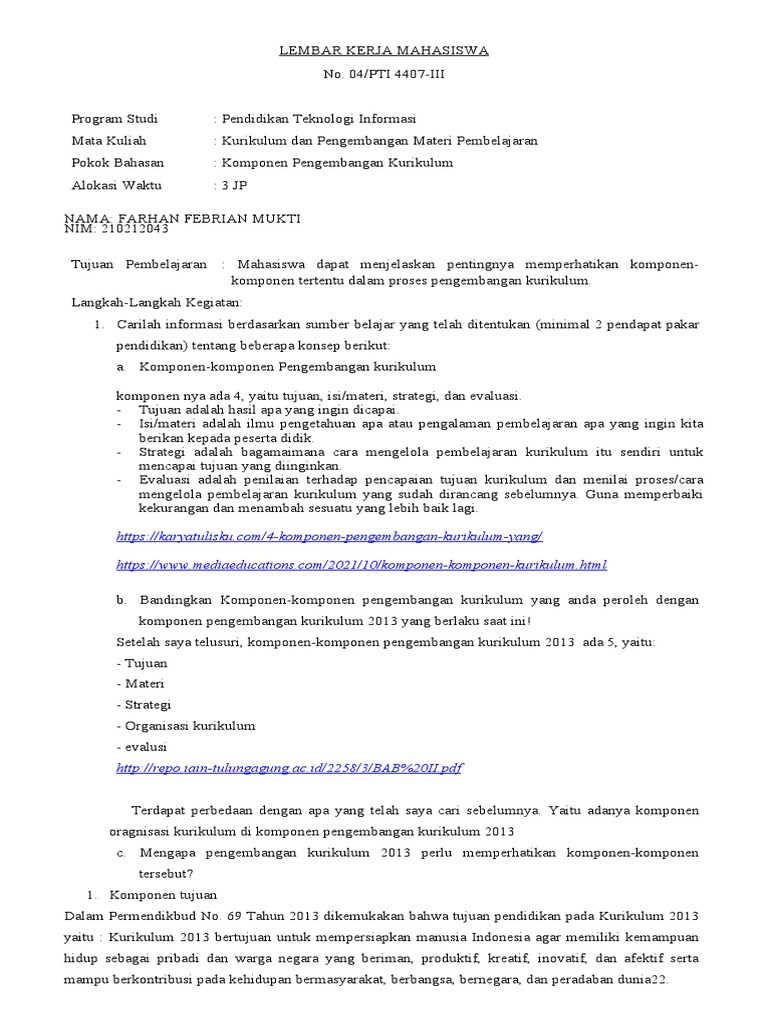 Komponen Kurikulum 2013: Analisis dan Perbandingan | PDF