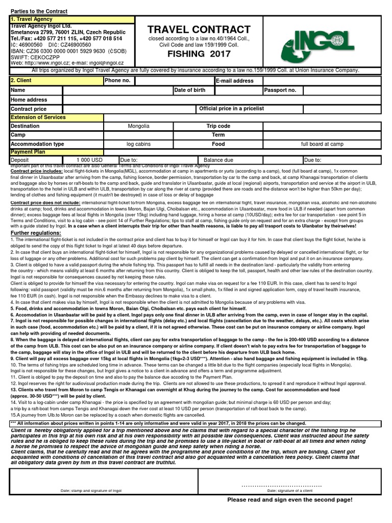 Travel Agency Contract Template | Download Free PDF | Travel Visa ...
