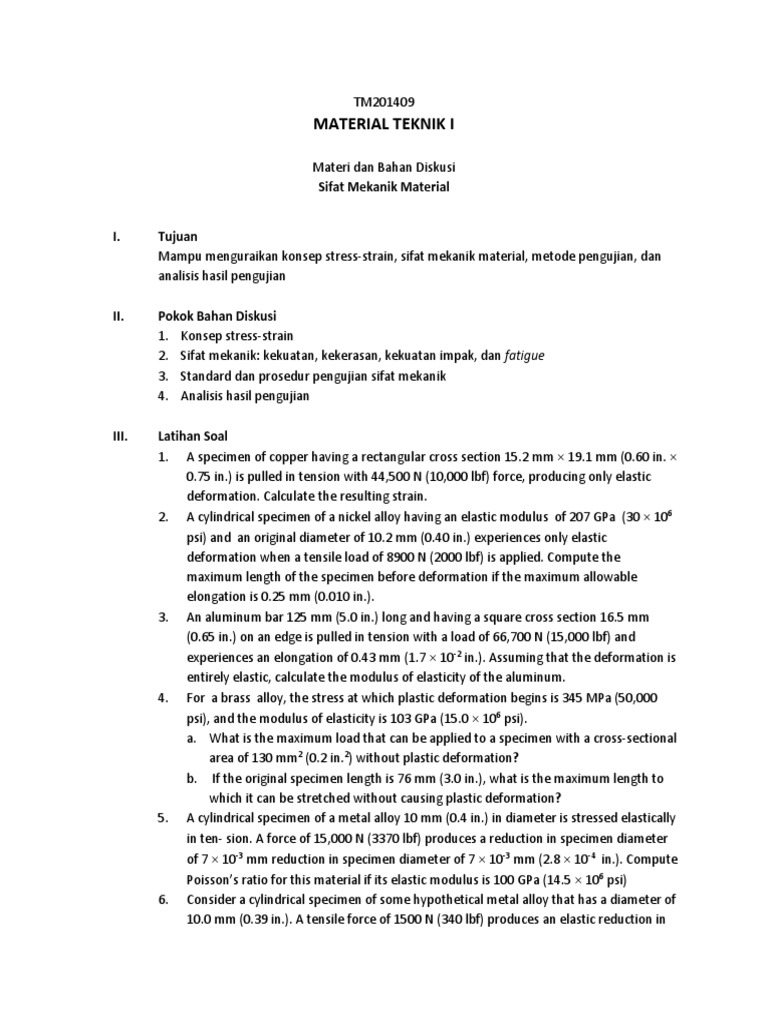 Tugas - Sifat Mekanik Material (Latihan Soal) | PDF
