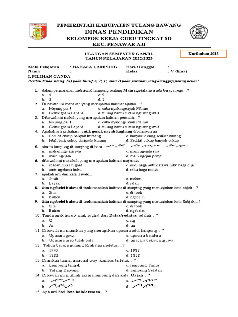 Soal Bahasa Lampung Kelas 5 | PDF