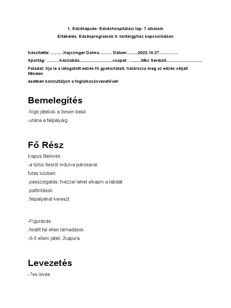 Edzés Hospitálás Hajczinger Dalma 4 | PDF