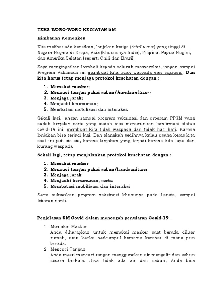 Teks Woro-Woro Covid-19 Dinas Kesehatan Kota Bandung | PDF | Gaya Hidup