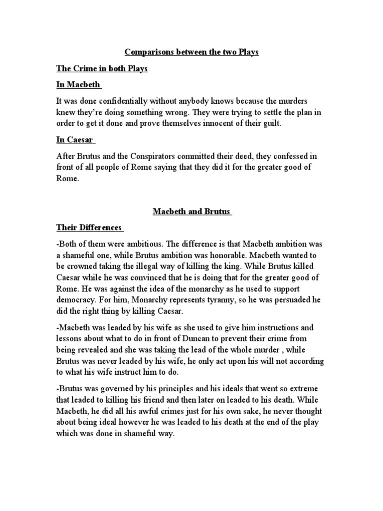 Comparisons Between The Two Plays | PDF | Macbeth | Mark Antony