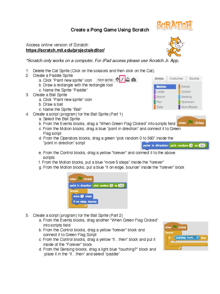 Scratch Pong Instructions | PDF | Scratch (Programming Language ...