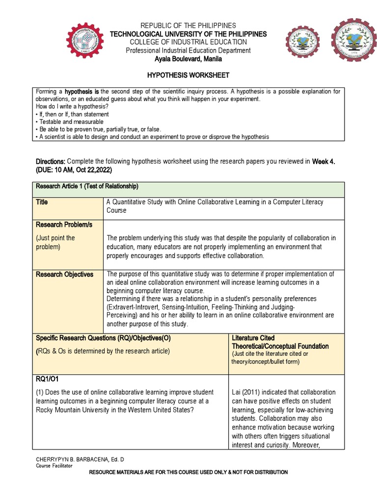 Hypothesis Worksheet | PDF