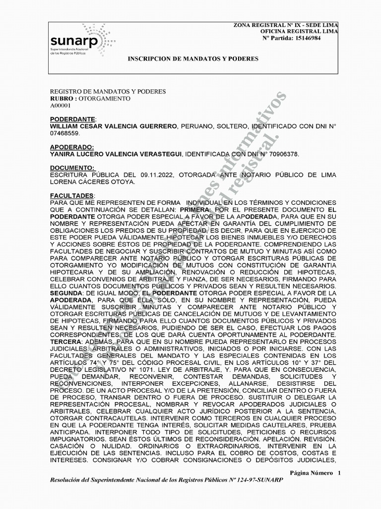 Inscripcion de Mandato de Poder | PDF