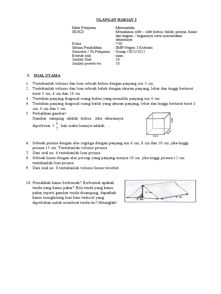 Soal Bangun Ruang Sisi Datar Kelas 8 | PDF