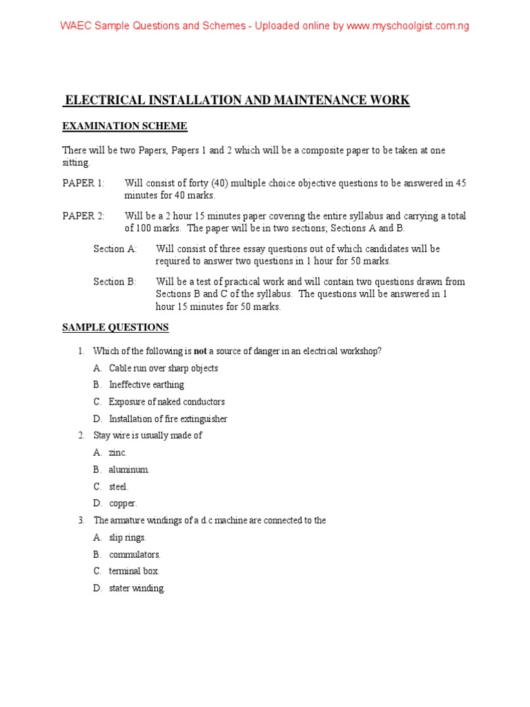 Electrical Installation Exam Scheme | PDF