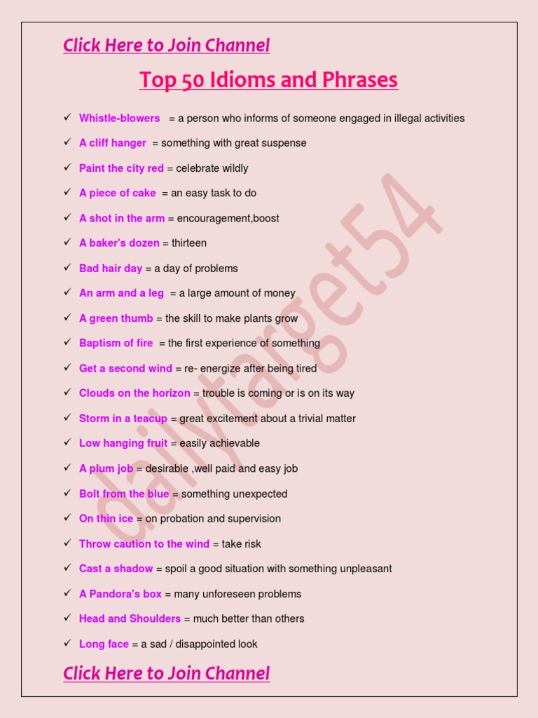 Top 50 Idioms and Phrases by DailyTarget54 | PDF
