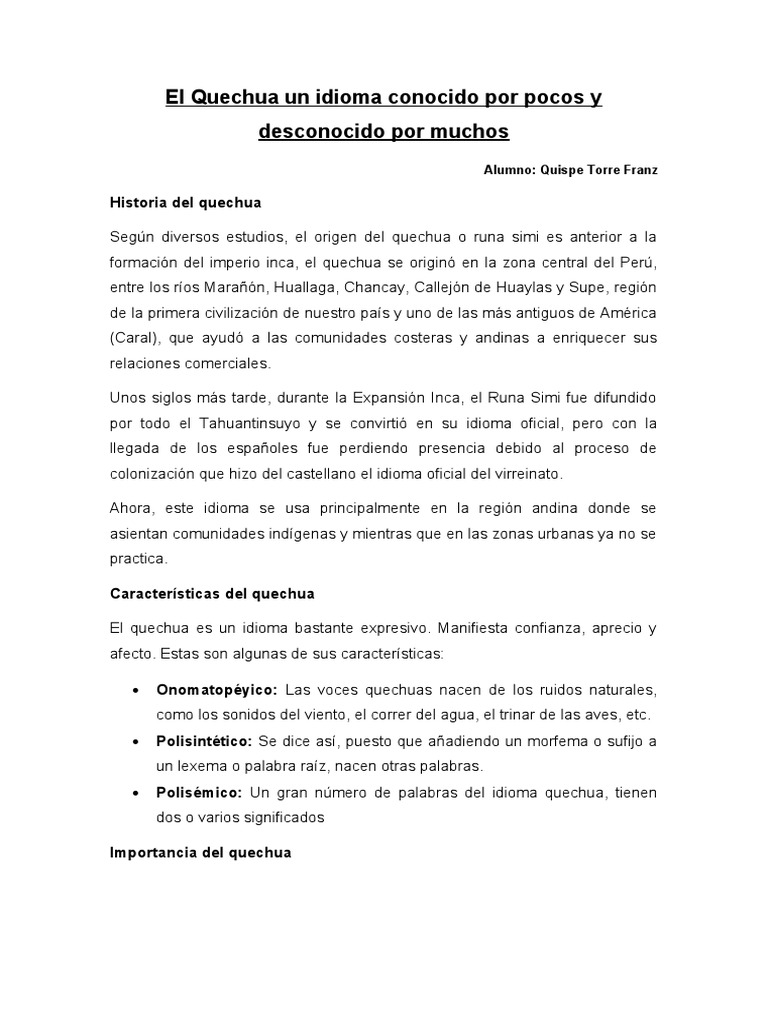 El Quechua | PDF | Lengua española | Imperio Inca