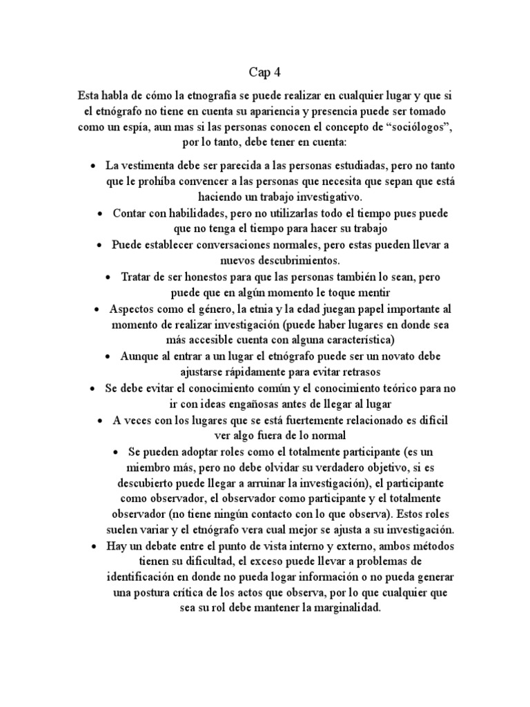 Cap 4 de Etnografia, Metodos de Investigacion | PDF | Etnografía | Conocimiento