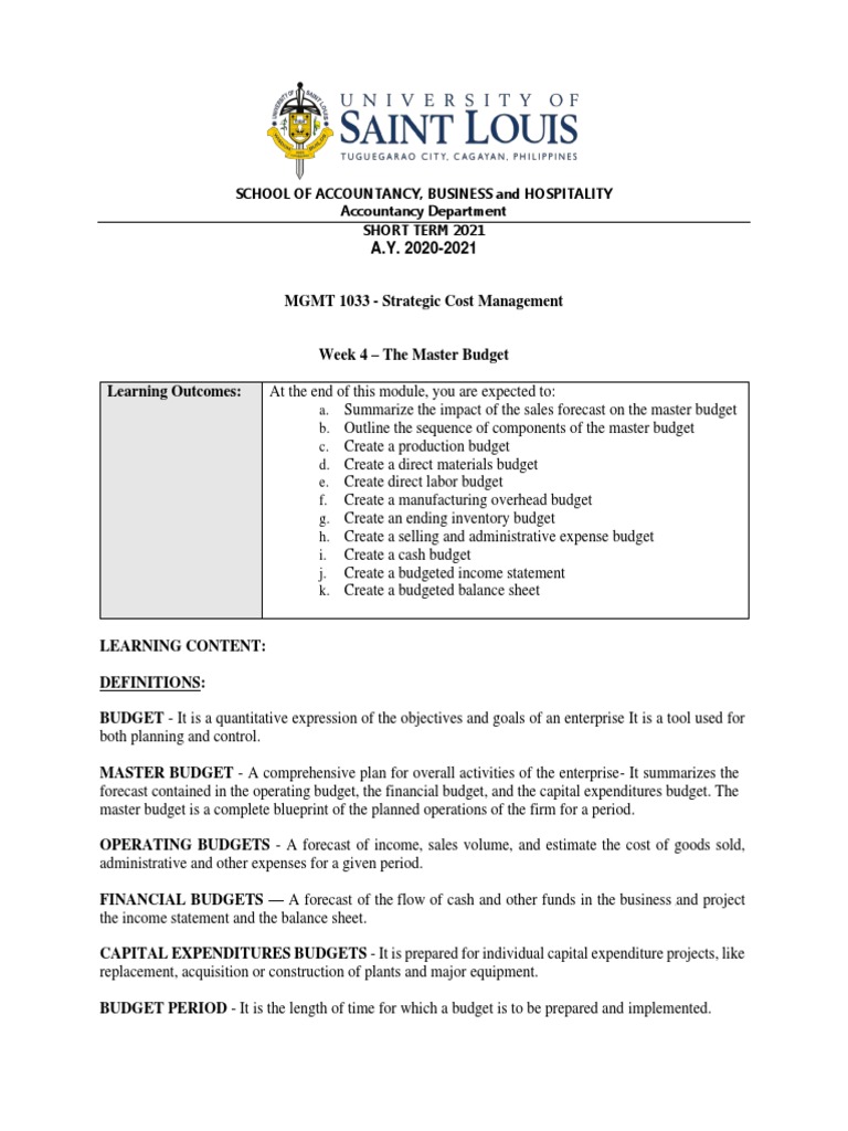 4 - Master Budget | PDF