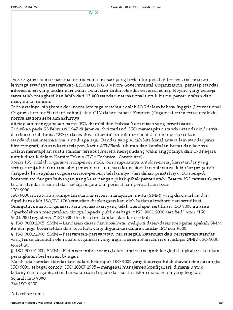 Sejarah ISO 9000 Dan BS 5750 - Envisafe Corner | PDF