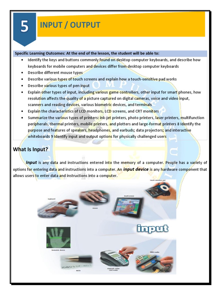 Lesson 5 Input and Output | PDF | Computer Keyboard | Touchscreen