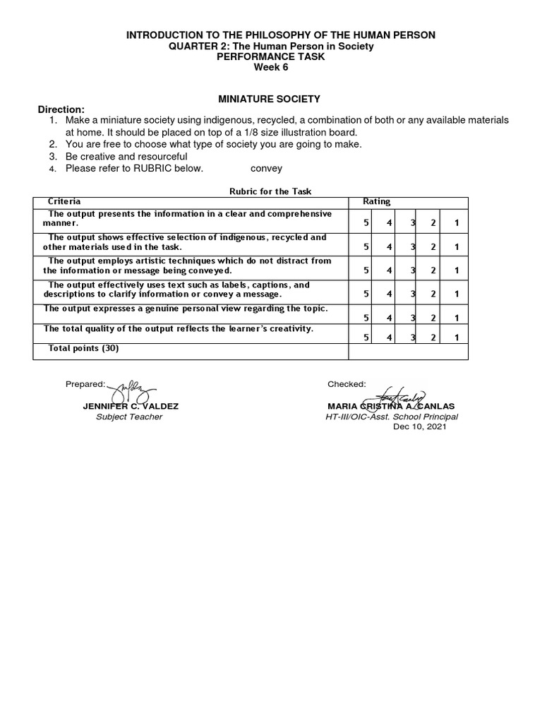 Q2-W6 Performance Task | PDF