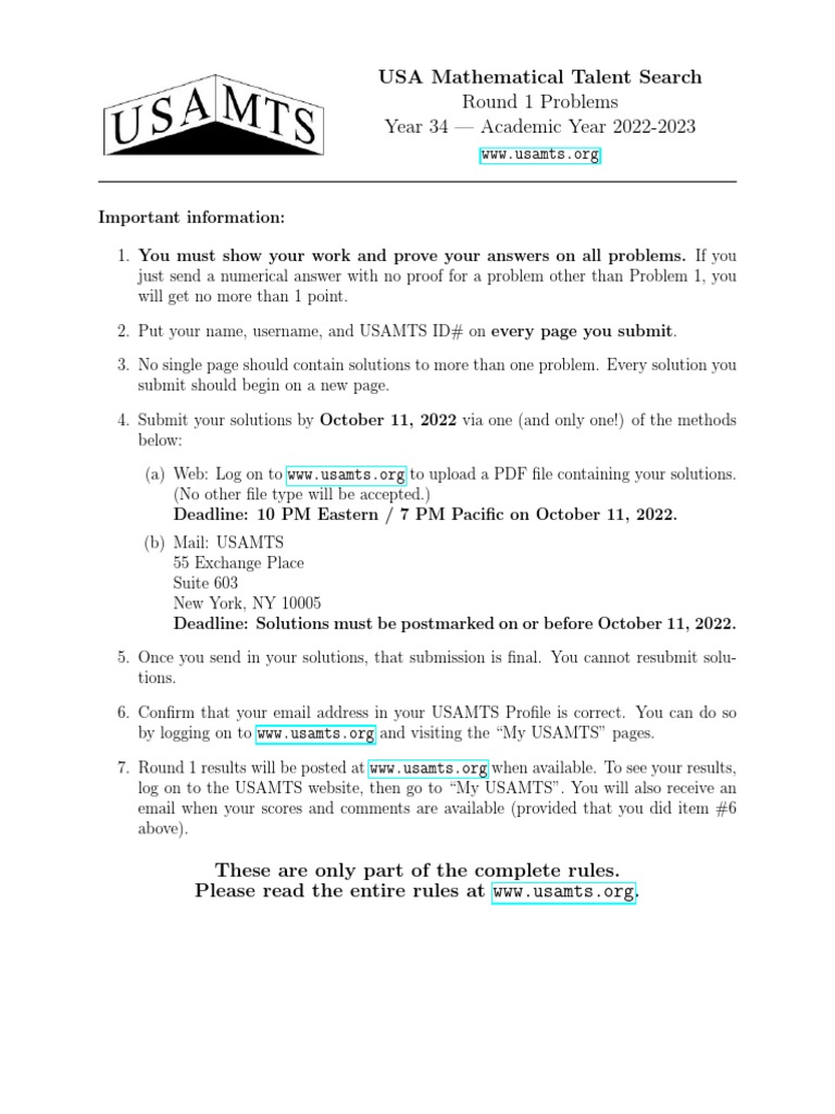 USAMTS Round ! | PDF