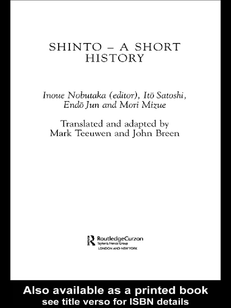 Shinto A Short History Inoue Nobutaka Ito Satoshi en | PDF
