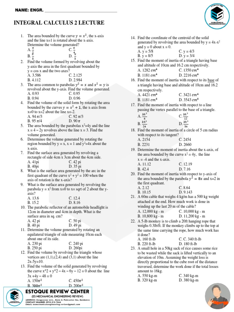 Integral Calculus 2-Handouts | PDF | Art | Science & Mathematics