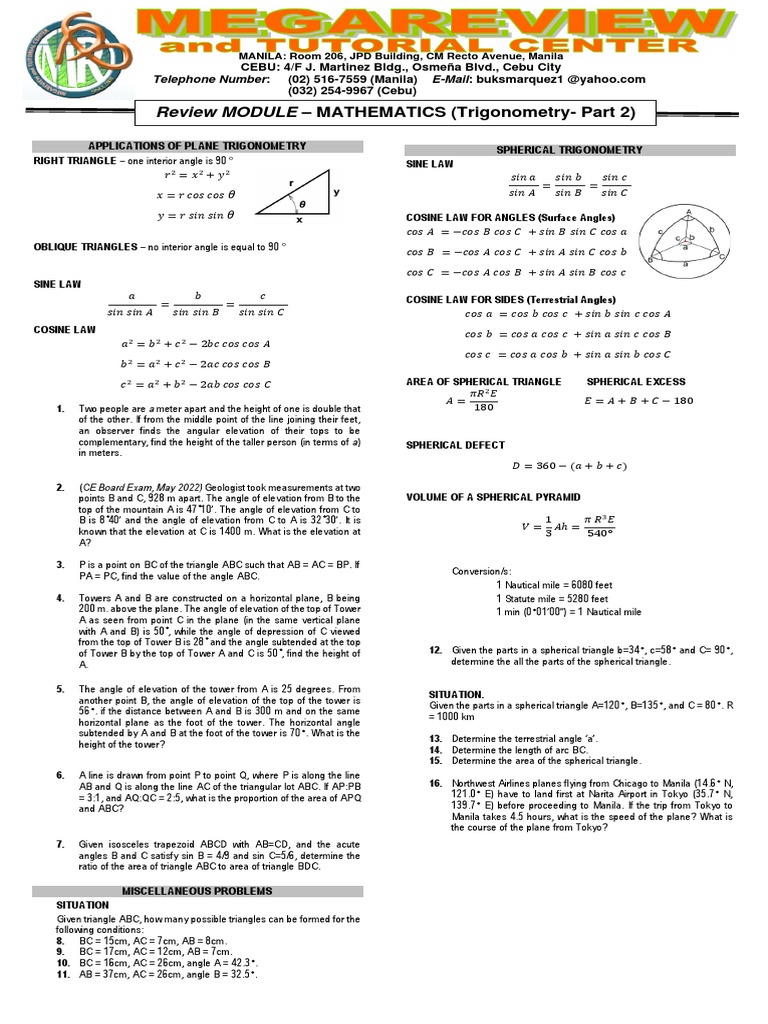 Review Module 02 Trigonometry Part 2 Pdf Triangle Trigonometry