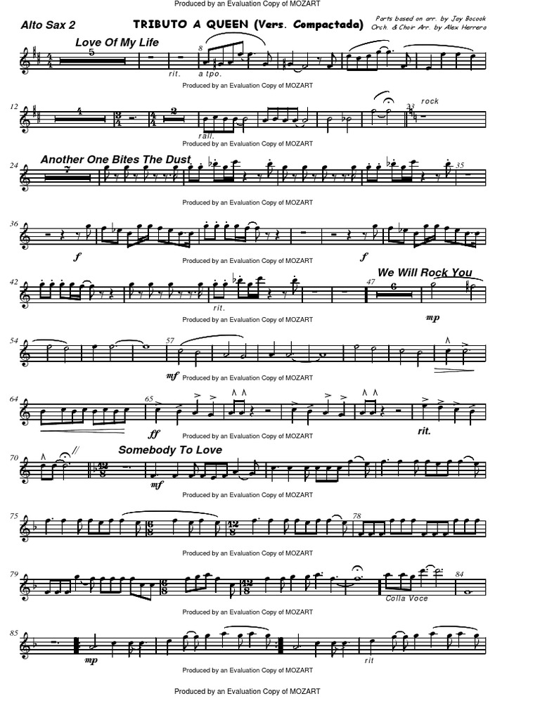 Tribute to Queen in Alto Saxophone Arrangement | PDF