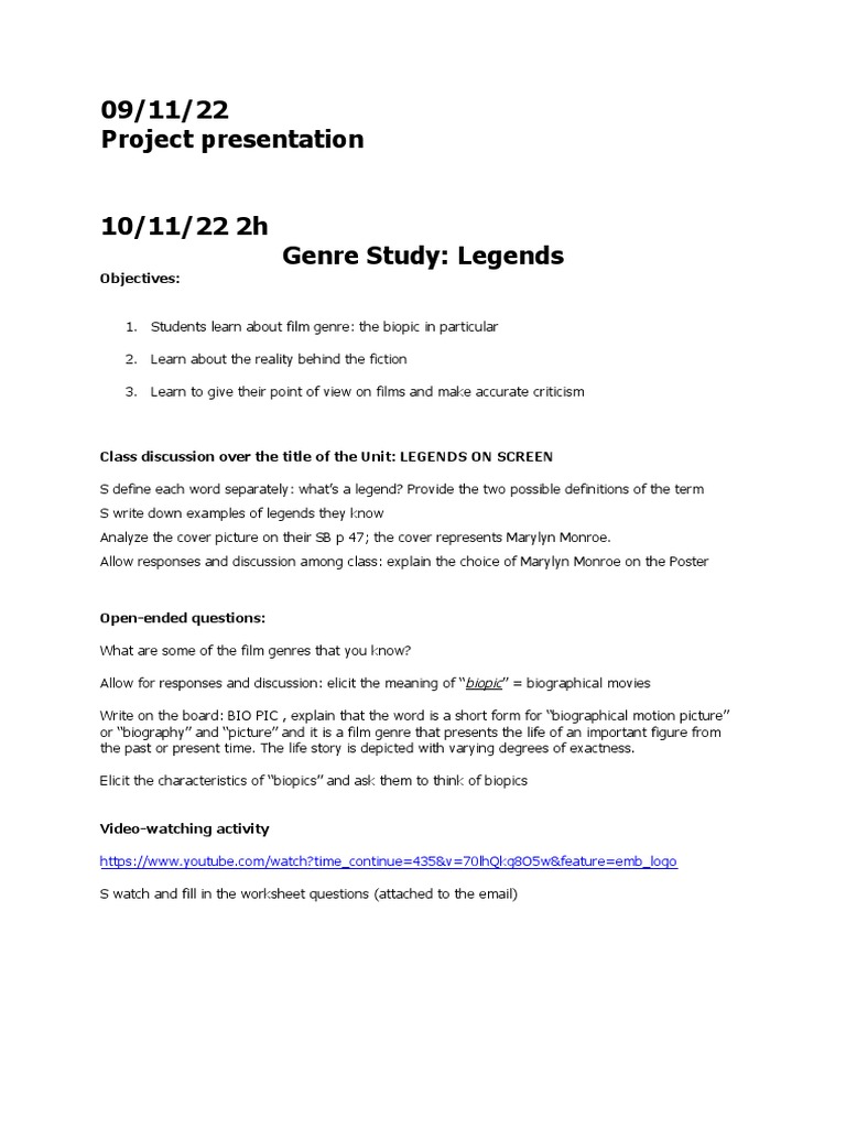 Genre Study - Legends On Screen | PDF