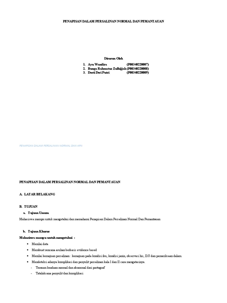 Penapisan Dalam Persalinan Normal Dan Pemantauan | PDF | Kesehatan Holistik
