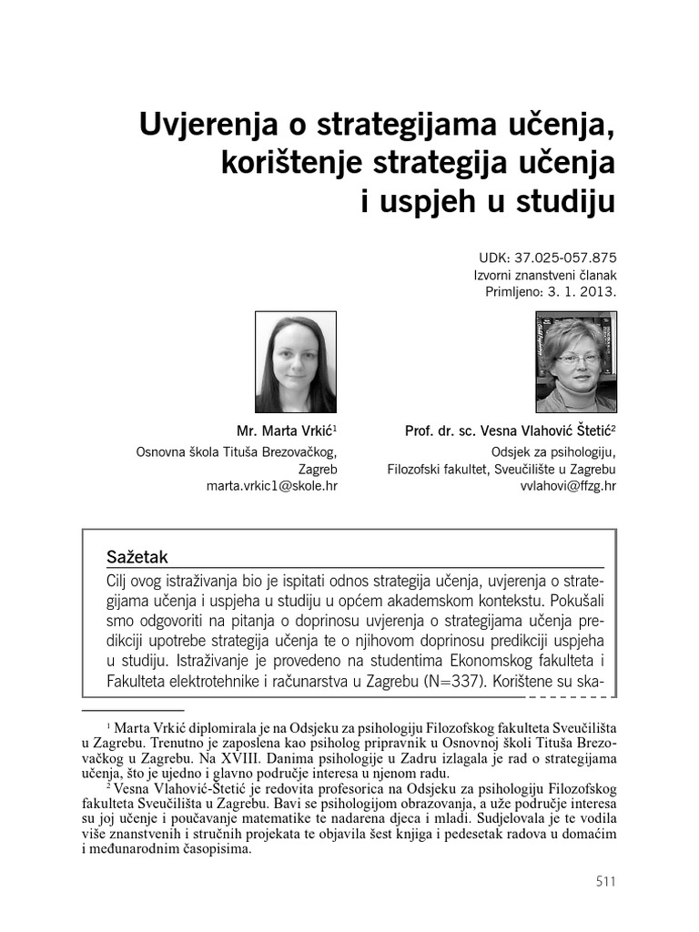 Uspjeh U Studiju I Strategije Ucenja | PDF