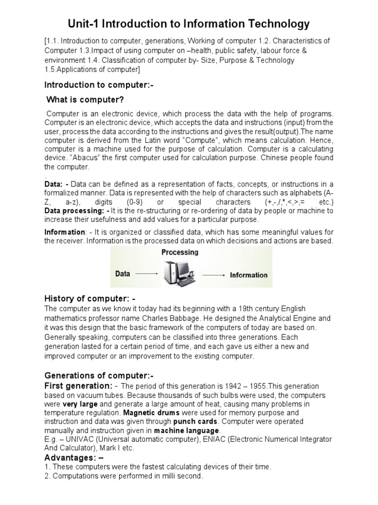 Unit 1 Introduction To Information Technology | PDF | Integrated ...