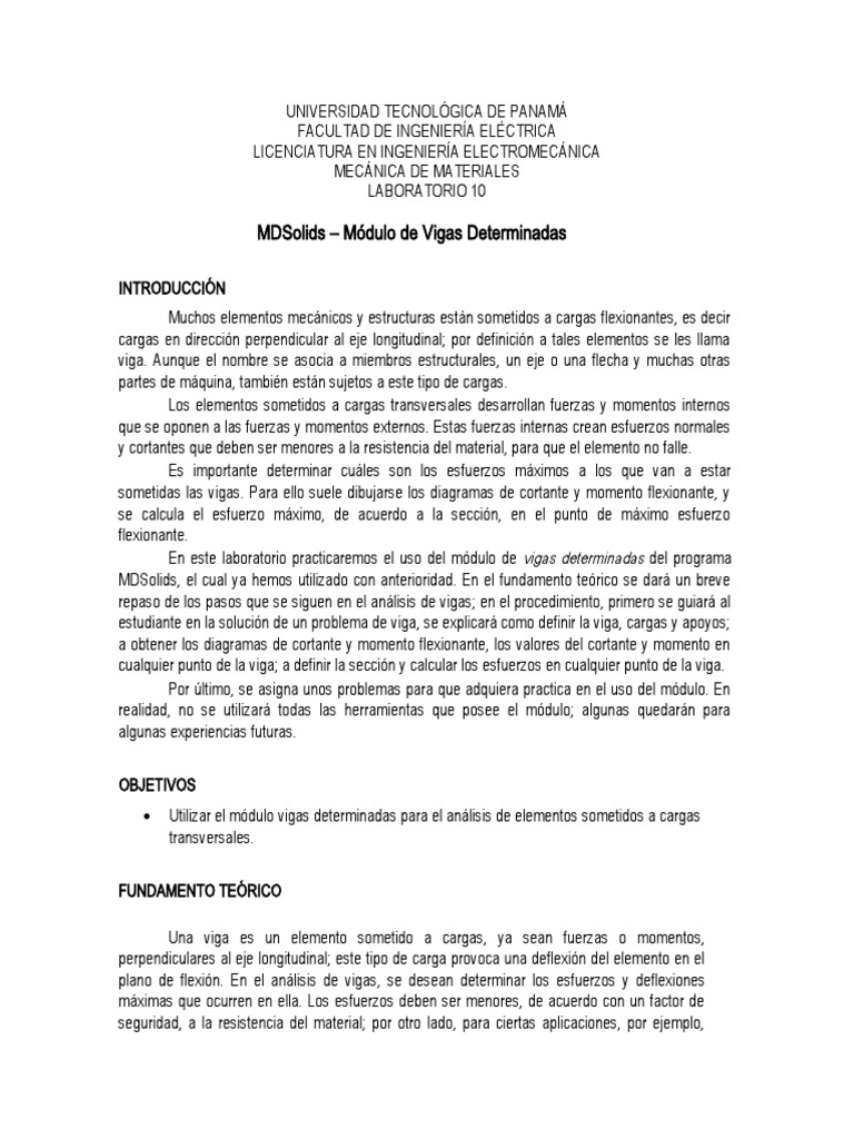 Lab 10. MDSolids-Vigas | PDF