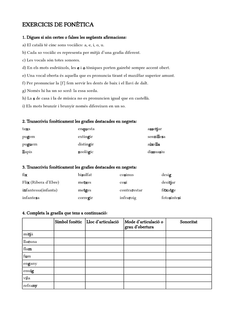 Exercicis Fonètica | PDF