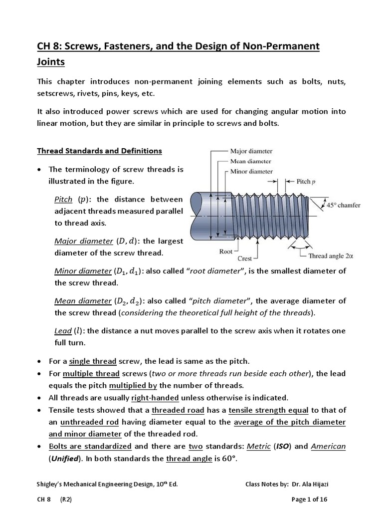 CH 8 | PDF | Screw | Stress (Mechanics)