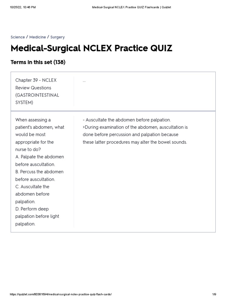 Medical-Surgical NCLEX Practice QUIZ Flashcards - Quizlet | PDF ...