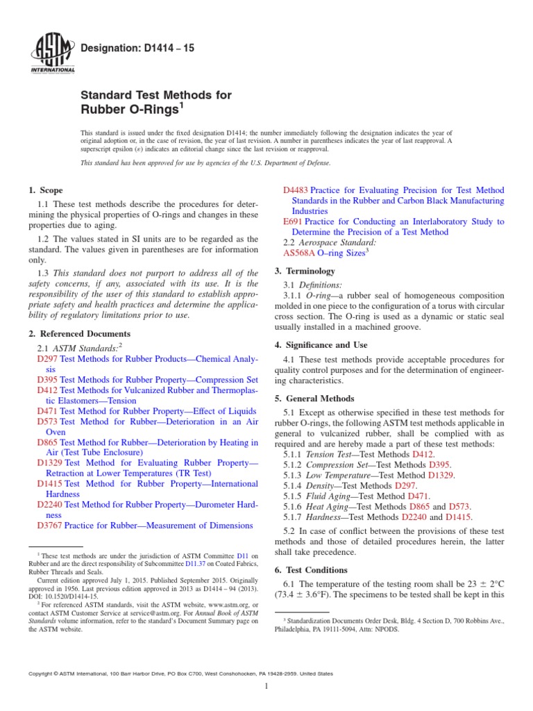 Astm D1414-15 | PDF