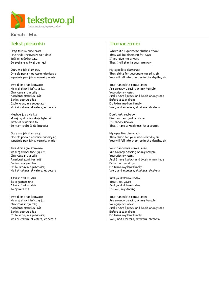 Sanah - Etc. - Tekst | PDF