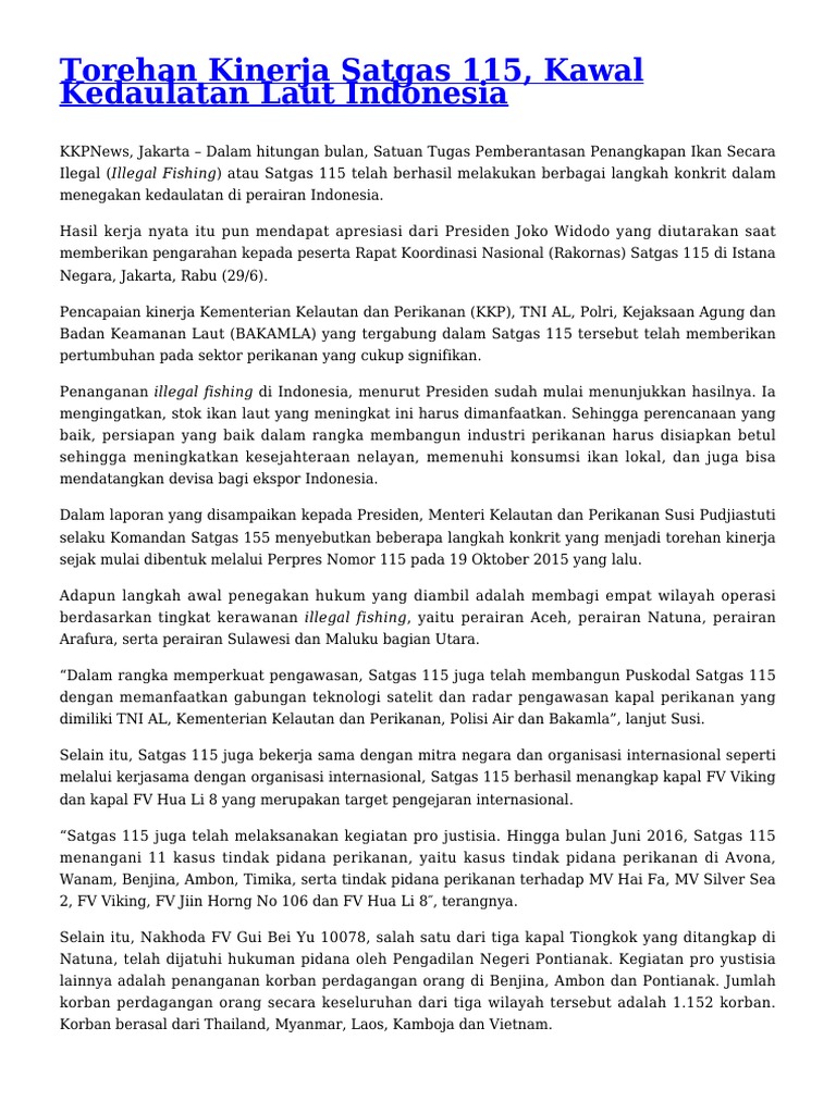Torehan Kinerja Satgas 115 Kawal Kedaulatan Laut Indonesia | PDF