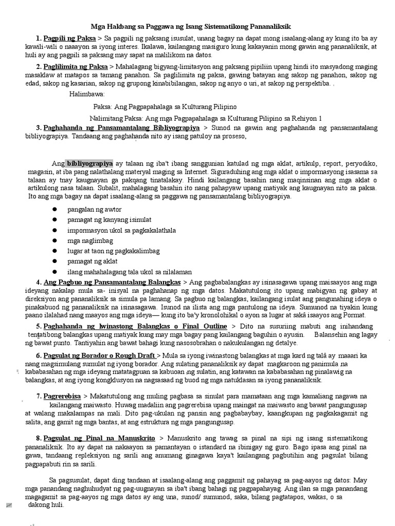 Hakbang Sa Pananaliksik | PDF