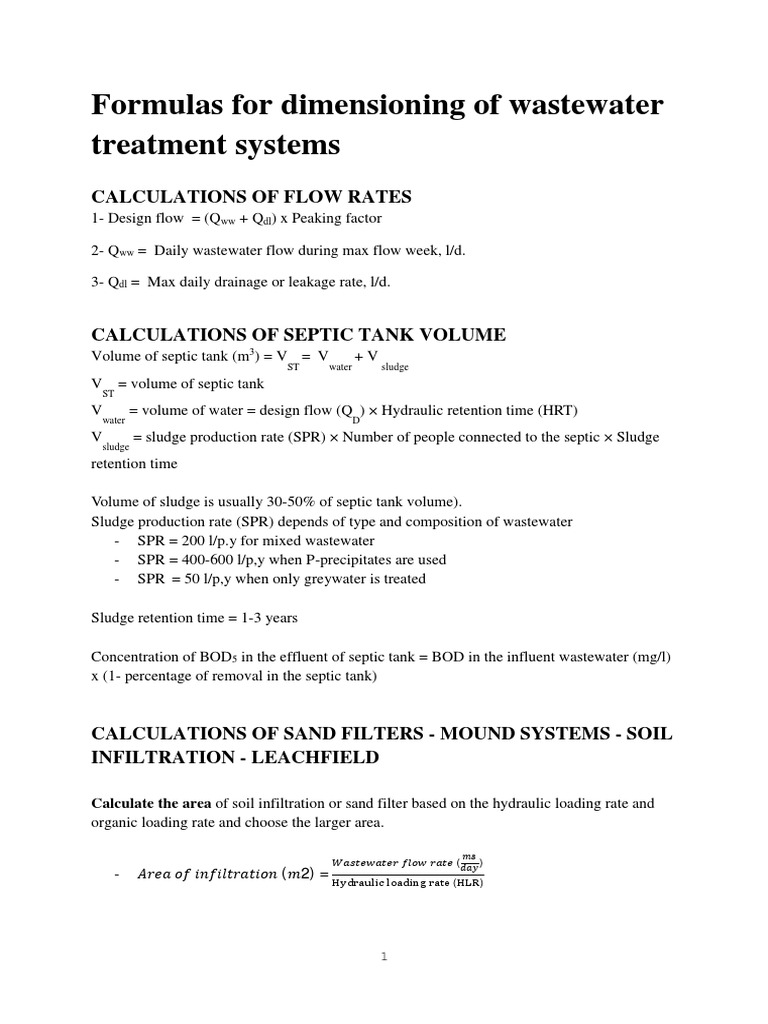 Formulas For Design of Wastewater Treatment Systems | PDF | Sewage ...