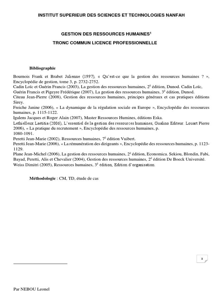 Cours de GRH Licence Pro Tronc Commun ISSTN | Descargar gratis PDF ... Cours de GRH Licence Pro Tronc Commun ISSTN | Descargar gratis PDF ...