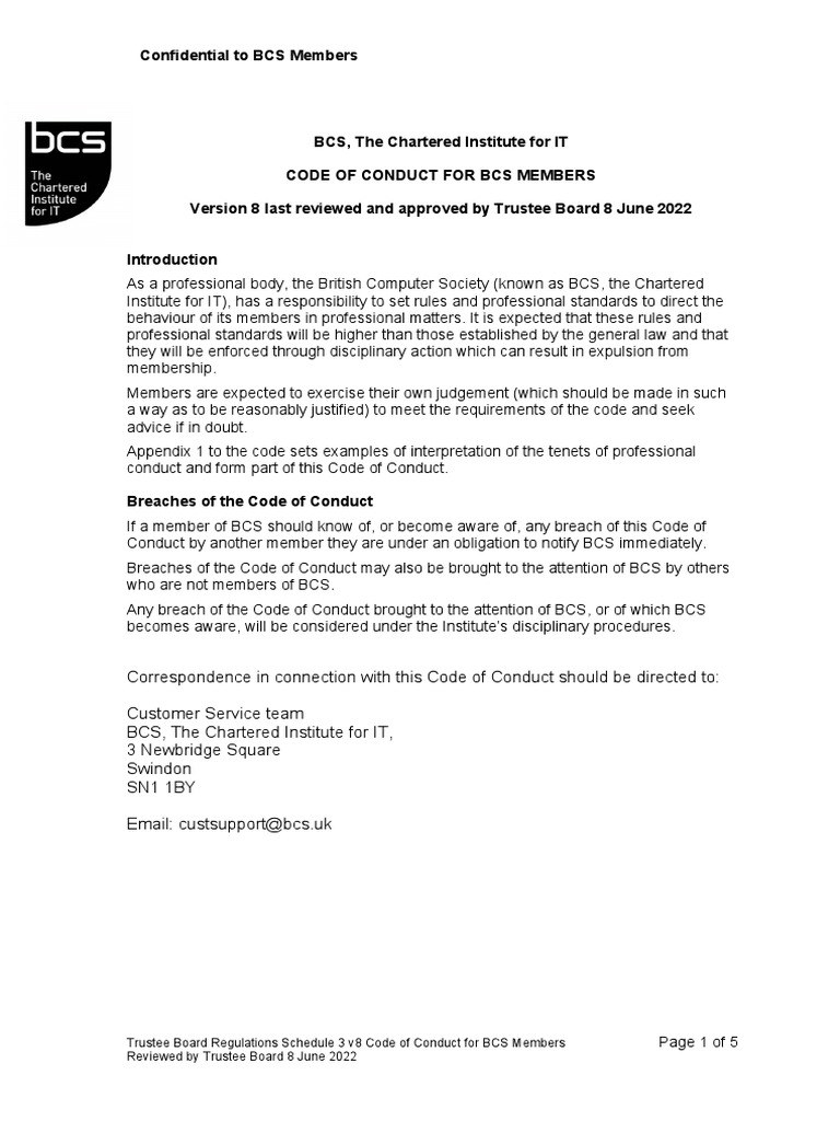 Bcs Code of Conduct | PDF