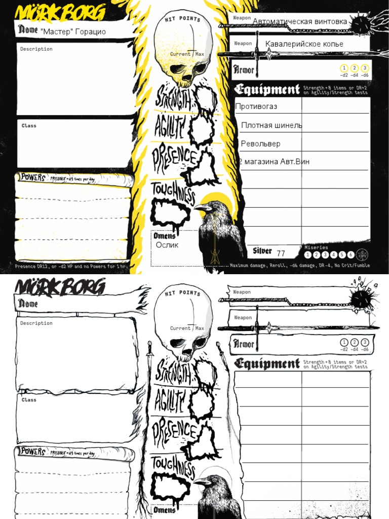 Mork Borg Character Sheets English 2019 PDF | PDF