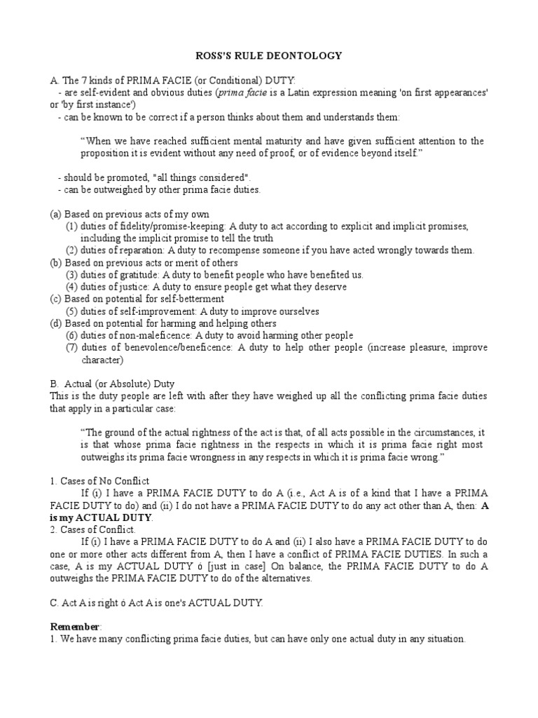 Ross's Rule Deontology | PDF | Prima Facie | Philosophical Theories