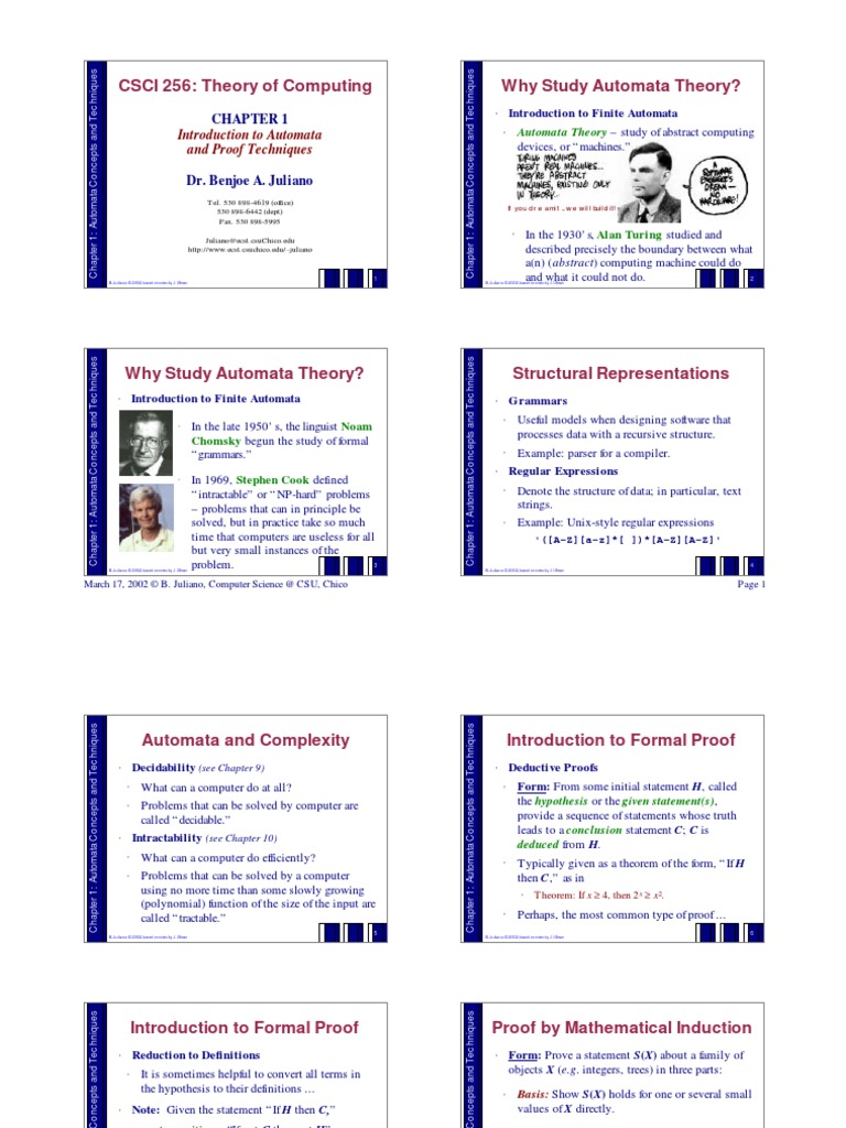 CSCI 256: Theory of Computing Why Study Automata Theory?: Introduction To Automata and Proof ...