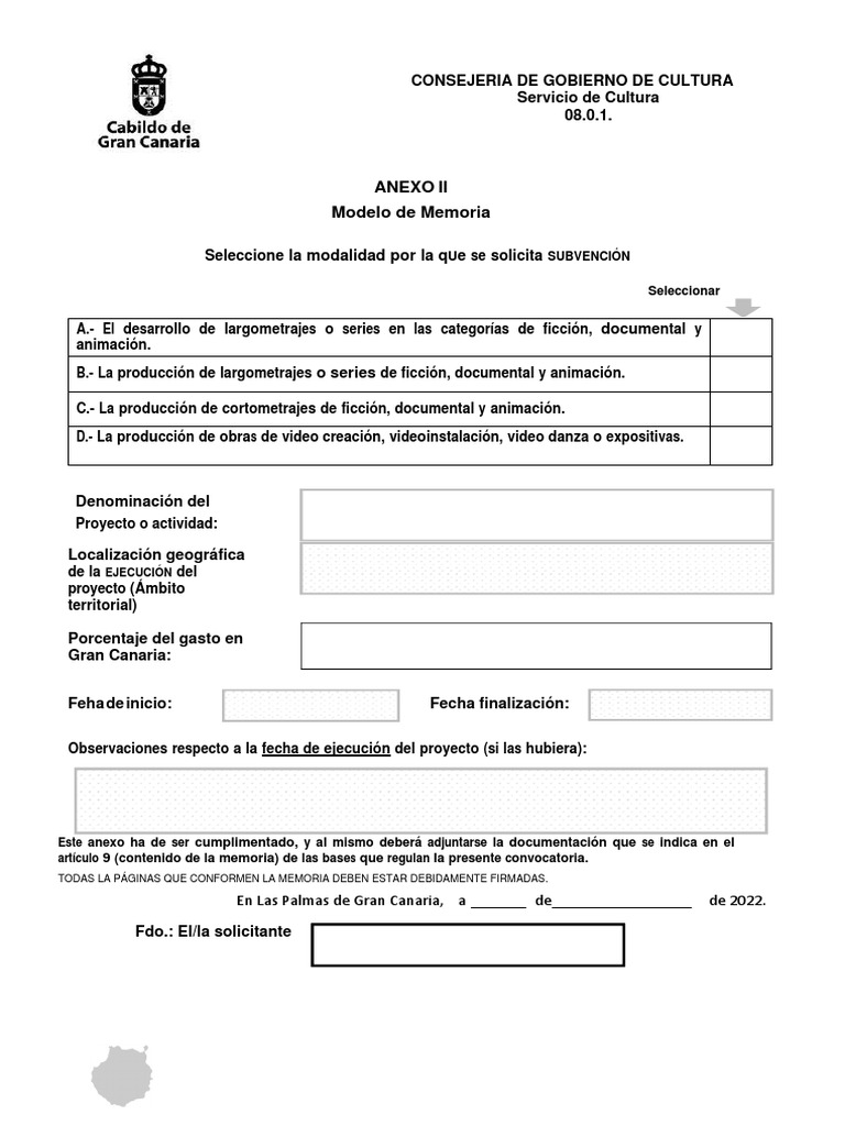 Anexo II Modelo de Memoria | PDF