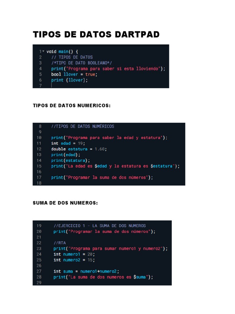 Tipos de Datos Dartpad | PDF