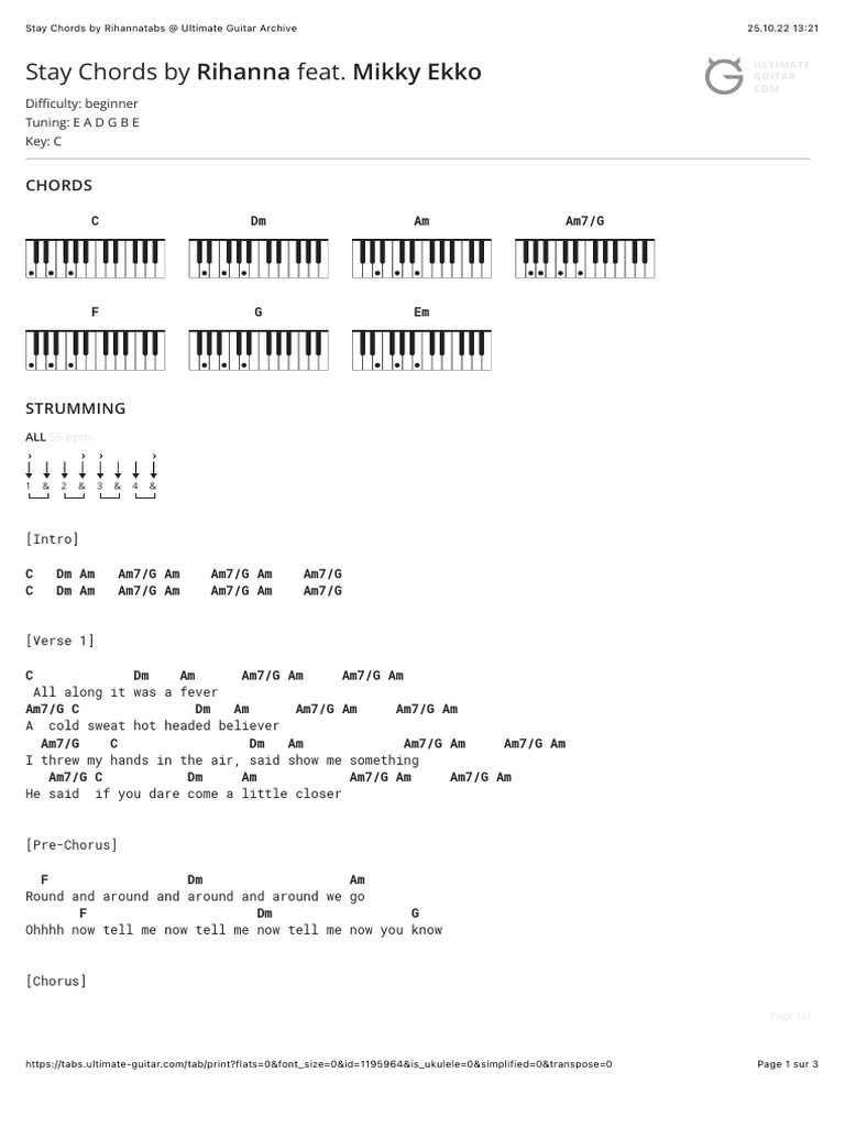 (Piano) Stay Chords by Rihannatabs at Ultimate Guitar Archive | PDF ...